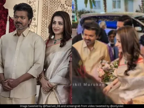 Vijay Arrives With Trisha Krishnan At Kalpathi Suresh’s Son's Wedding ...